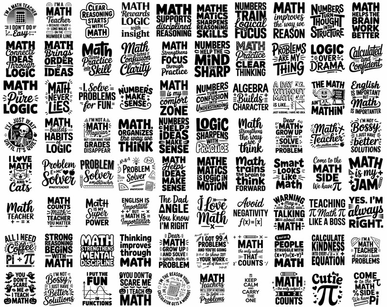 Math Teacher SVG Bundle 80 Designs PNG SVG Funny Math Quotes for ...