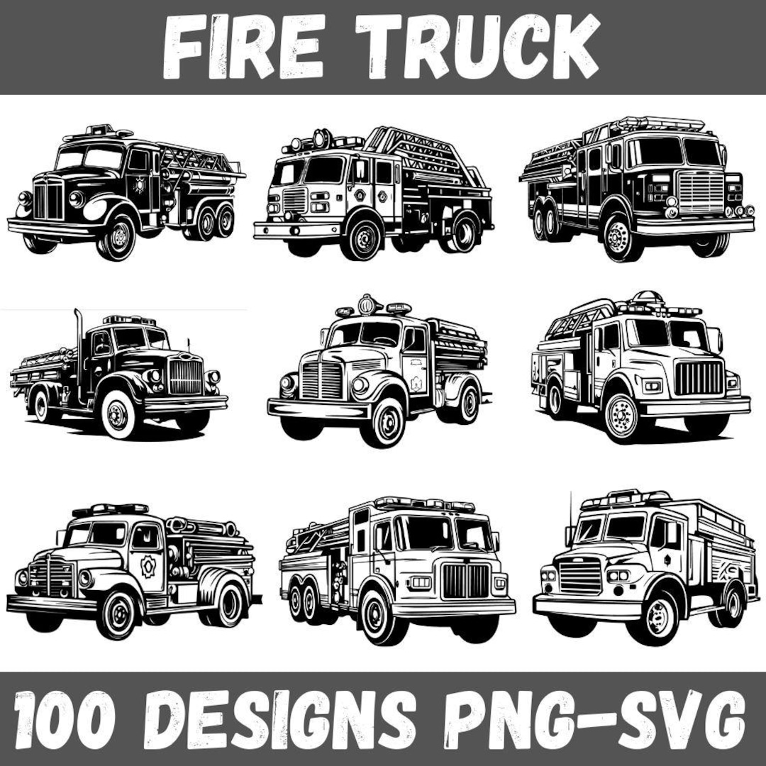 Fire Truck Clipart Bundle: 100 Emergency Vehicle Designs (SVG, PNG) - Etsy