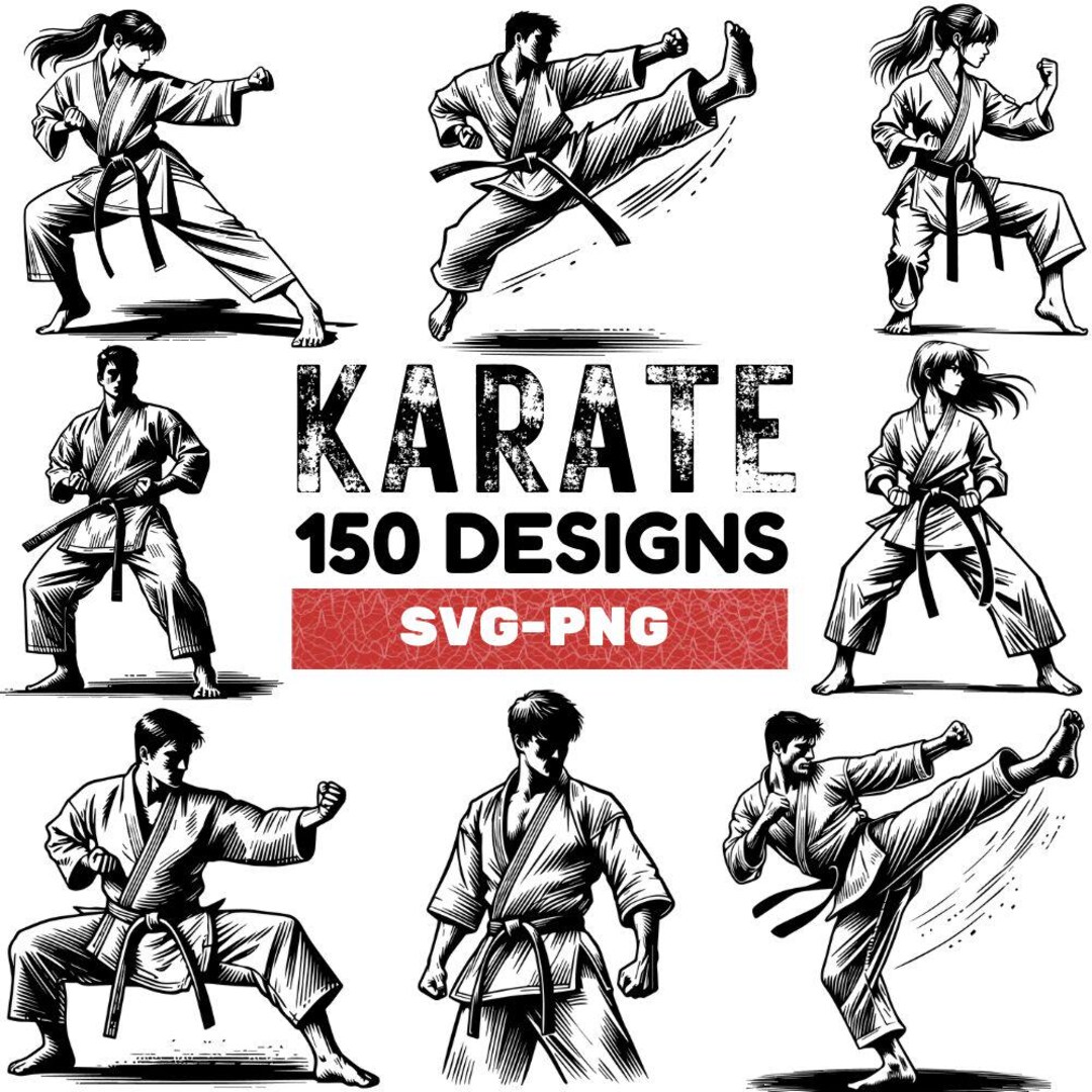 Karate Clipart Bundle | 150 SVG PNG Martial Arts Designs | Karate Poses ...