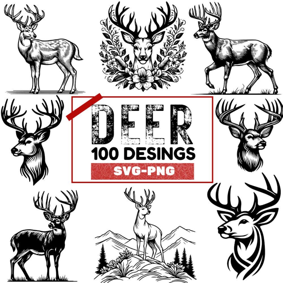 Deer Designs Bundle | Majestic Deer Clipart Collection | PNG SVG Files ...