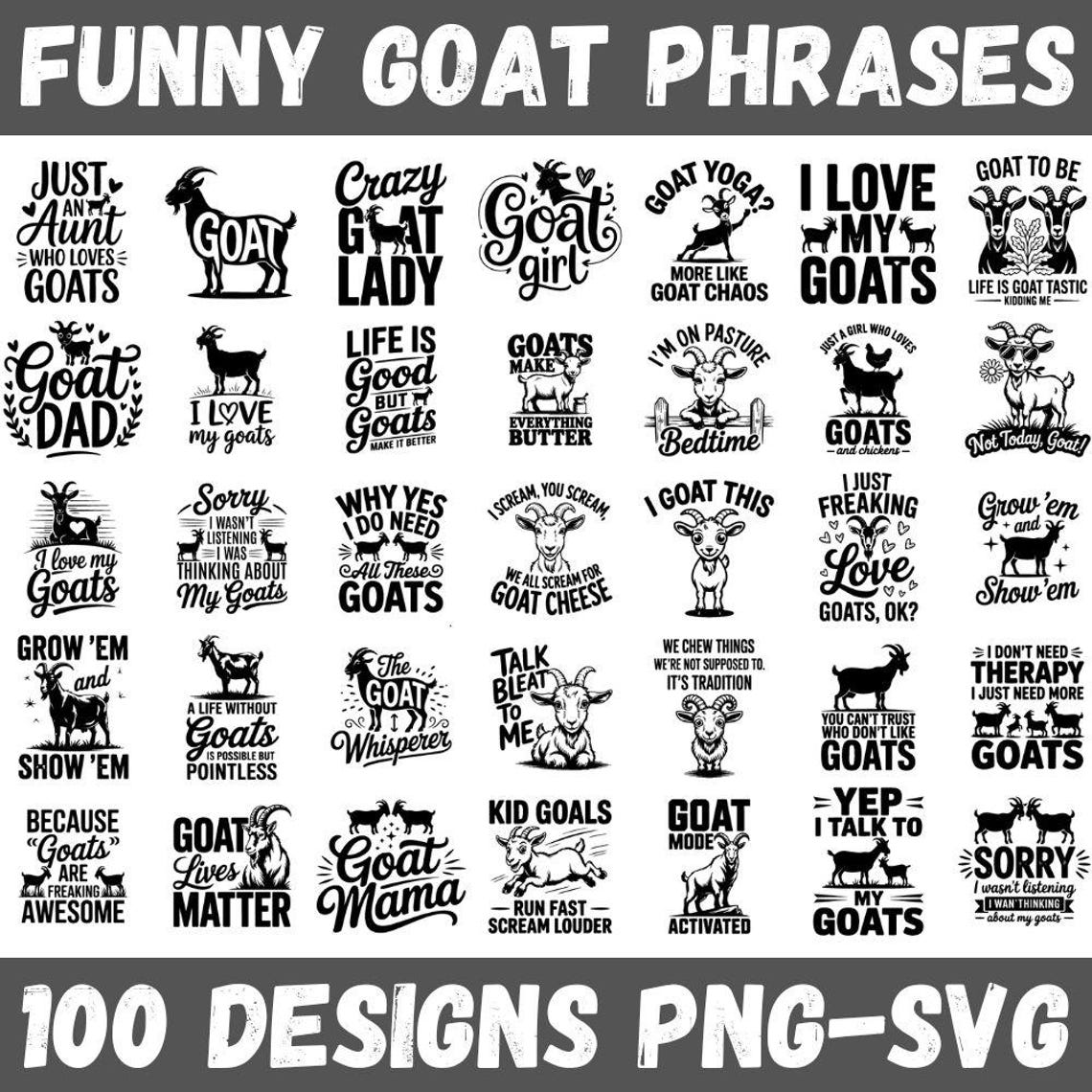 Funny Goat Quotes SVG PNG Bundle: 100 Hilarious Farmhouse Designs - Etsy