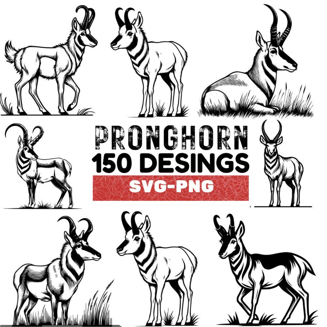 Pronghorn Antelope SVG PNG Design Bundle: Wildlife Clipart (150 Designs ...