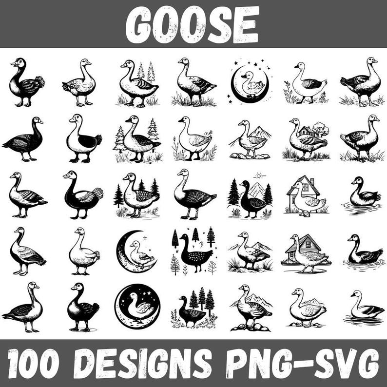 Goose SVG PNG Bundle: 100 Farm & Wild Goose Clipart Designs - Etsy