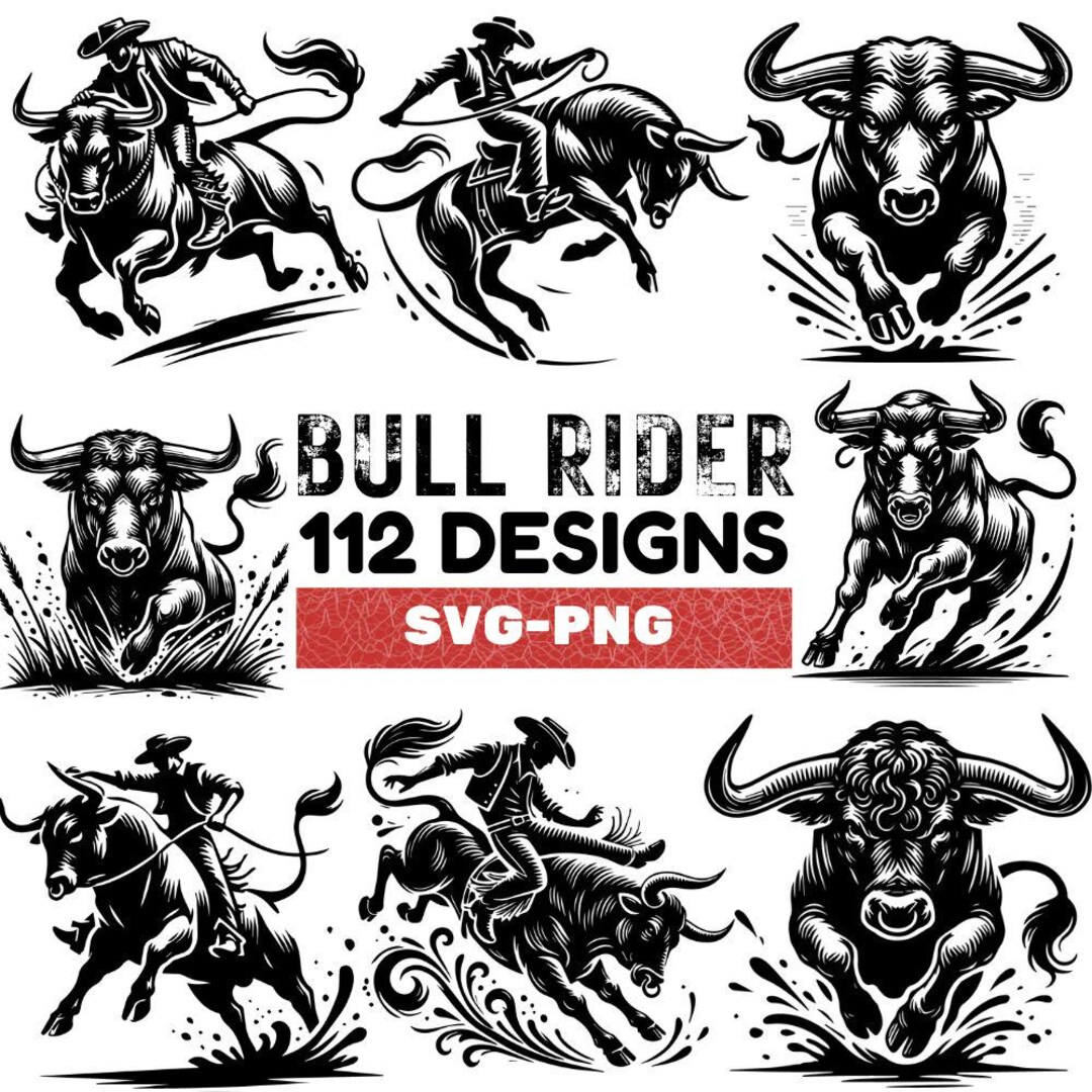 Bull Rider SVG Bundle | 112 Rodeo Cowboy Designs | PNG Files for ...