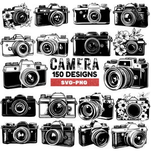 Camera SVG Bundle, 150 Vintage Camera PNG, Retro Photography Clipart ...