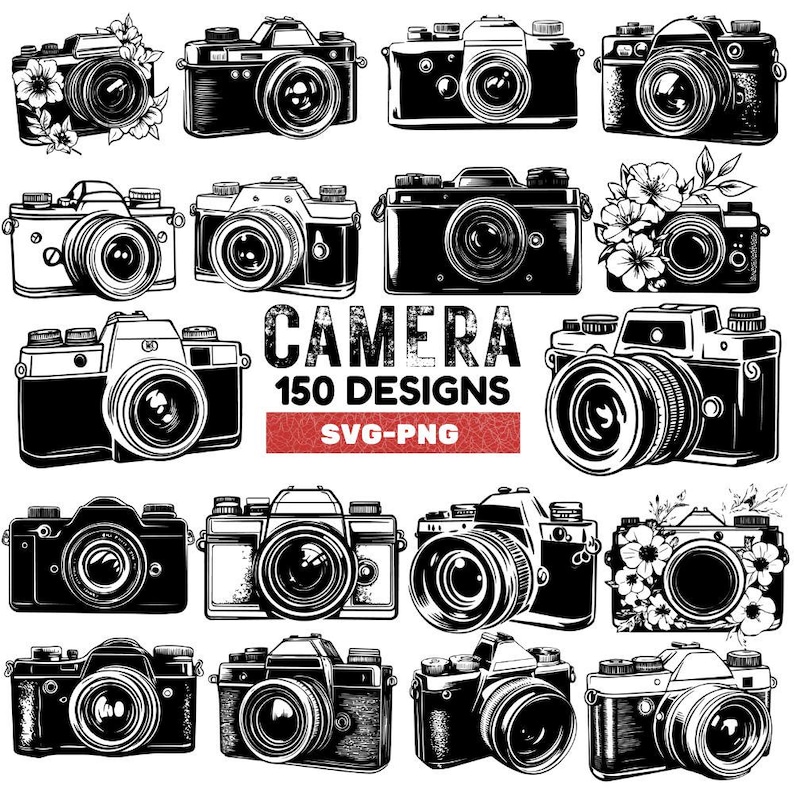 Camera SVG Bundle: 150 Vintage Photography Clipart (digital Download ...