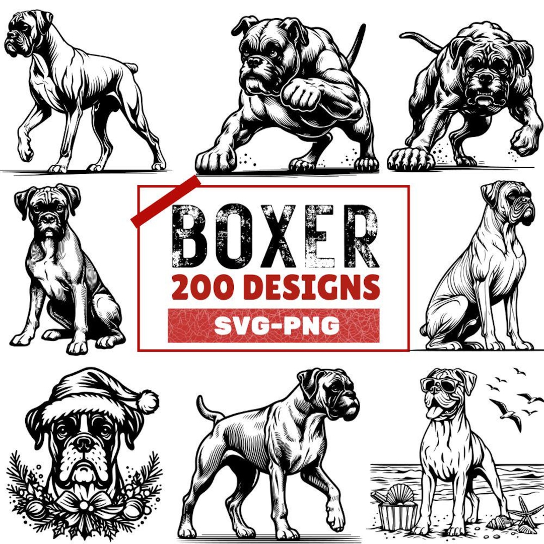 Boxer Dog Designs Bundle: 200 PNG & SVG Clipart Files - Etsy