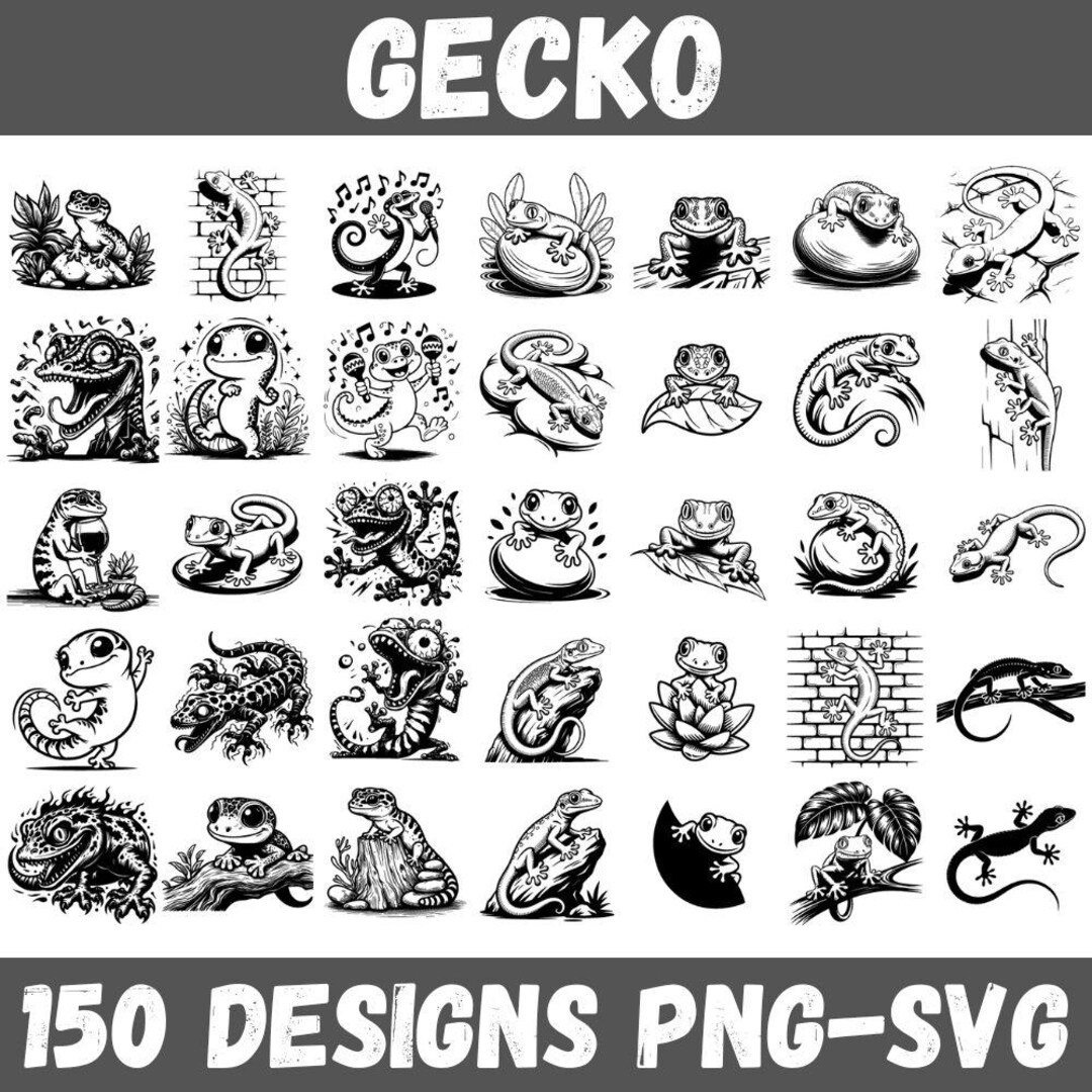 Gecko Lizard Clipart Bundle: 150 SVG & PNG Designs - Etsy