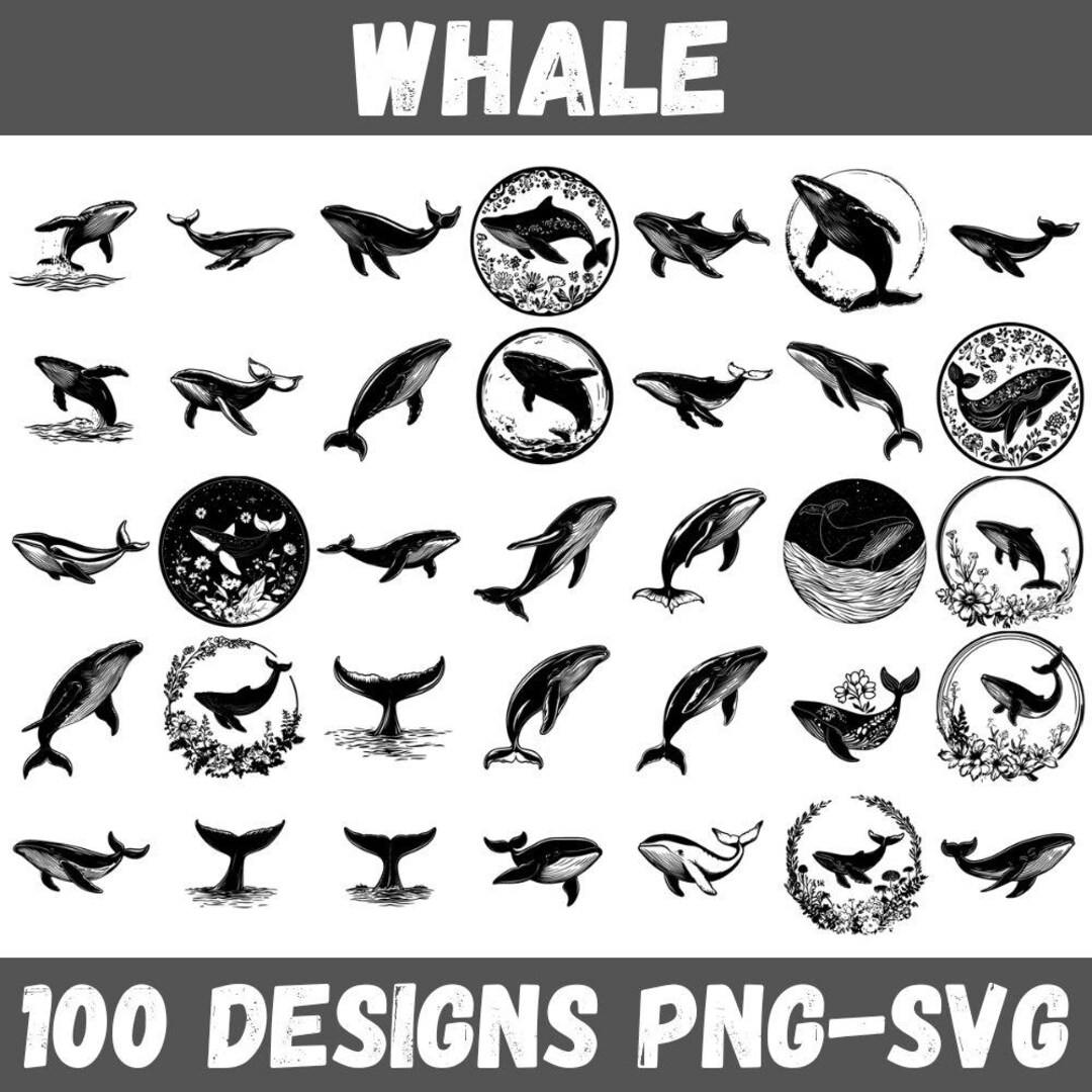 Whale SVG PNG Bundle: 100 Ocean Animal Clipart Designs - Etsy