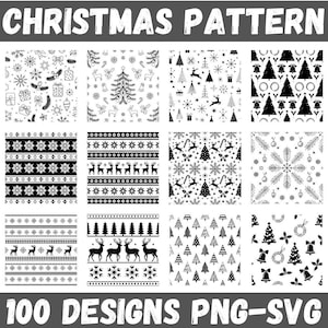 Christmas Pattern SVG PNG Bundle With 100 Festive Holiday Seamless ...