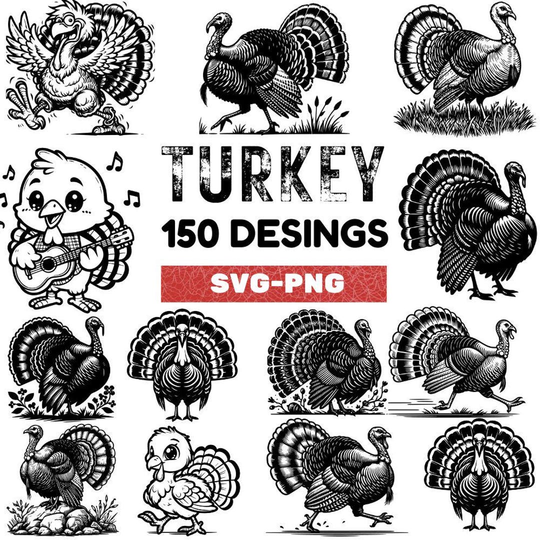 Turkey SVG PNG Design Bundle: Thanksgiving Clipart (150 Designs) - Etsy