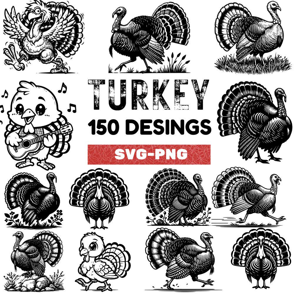 Turkey SVG PNG Design Bundle: Thanksgiving Clipart (150 Designs) - Etsy