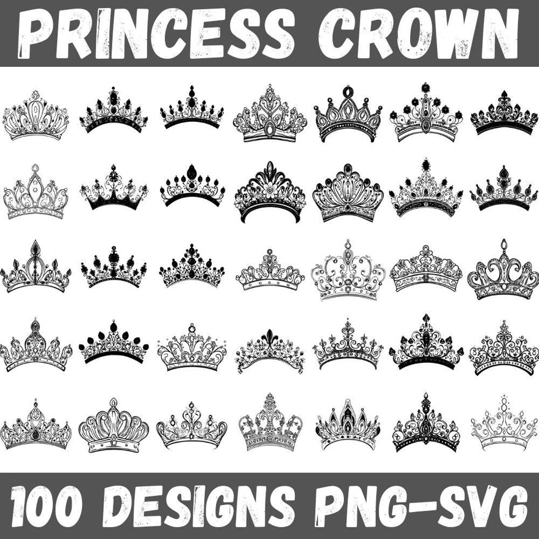 Princess Crown SVG PNG Bundle: 100 Royal Tiara Clipart Designs (digital ...