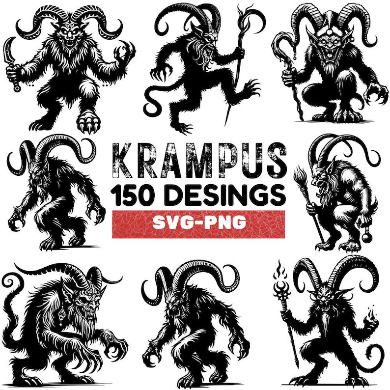 Krampus SVG PNG Design Bundle: Spooky Christmas Clipart - Etsy
