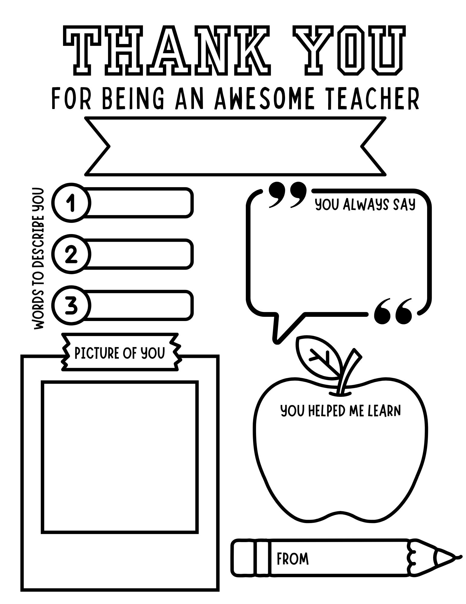 Teacher Appreciation Coloring Card, Thank You Gift (digital Download ...