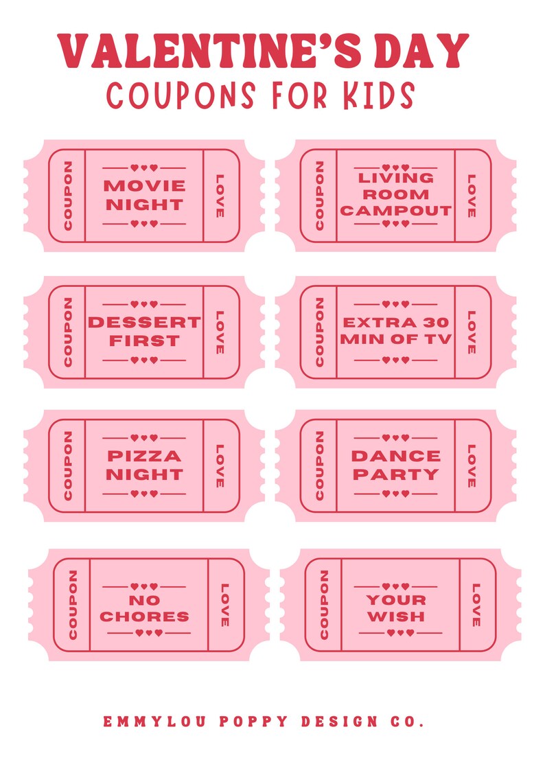 Printable Special Treat Valentine Coupons for Kids, Instant Download ...