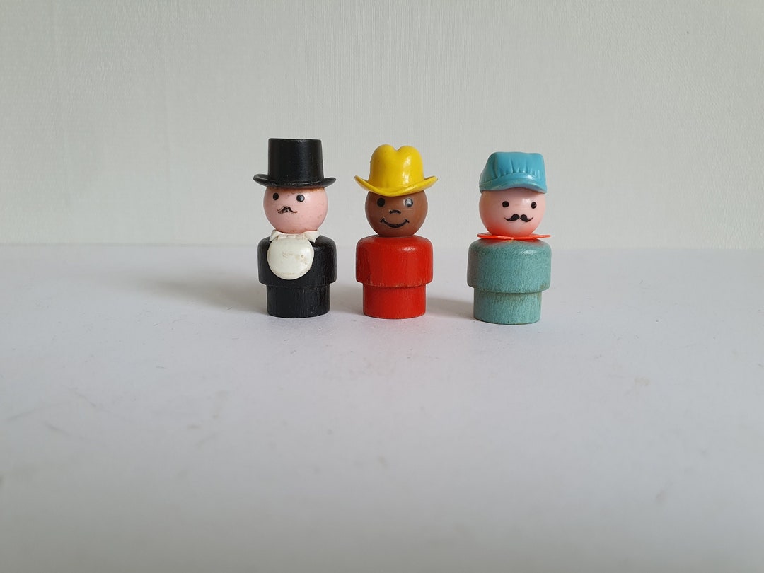 Vintage Fisher Price Wooden Little People Figures Train Engineer Cowboy ...