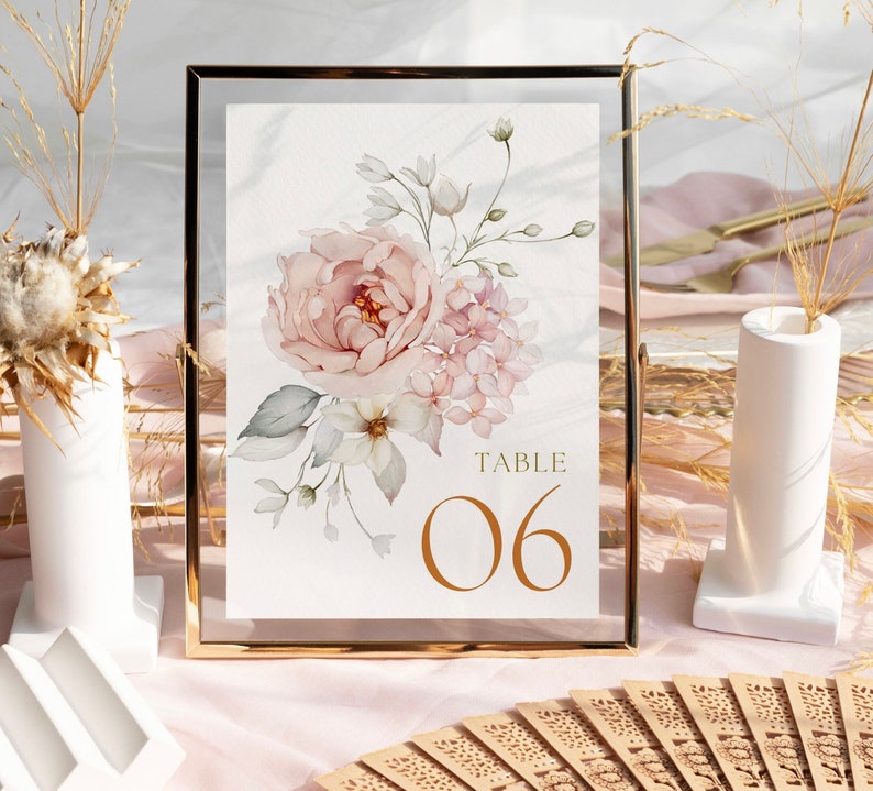 Floral Wedding Table Numbers Template, Wedding Decor Sign Cards ...