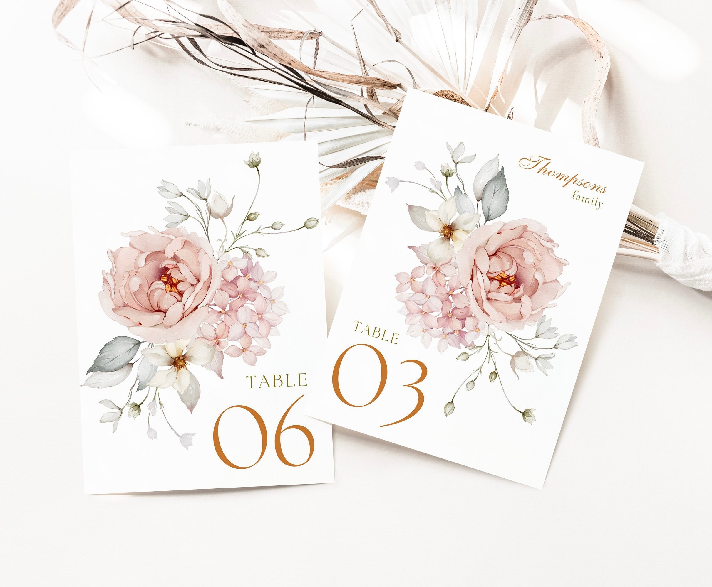 Floral Wedding Table Numbers Template, Wedding Decor Sign Cards ...