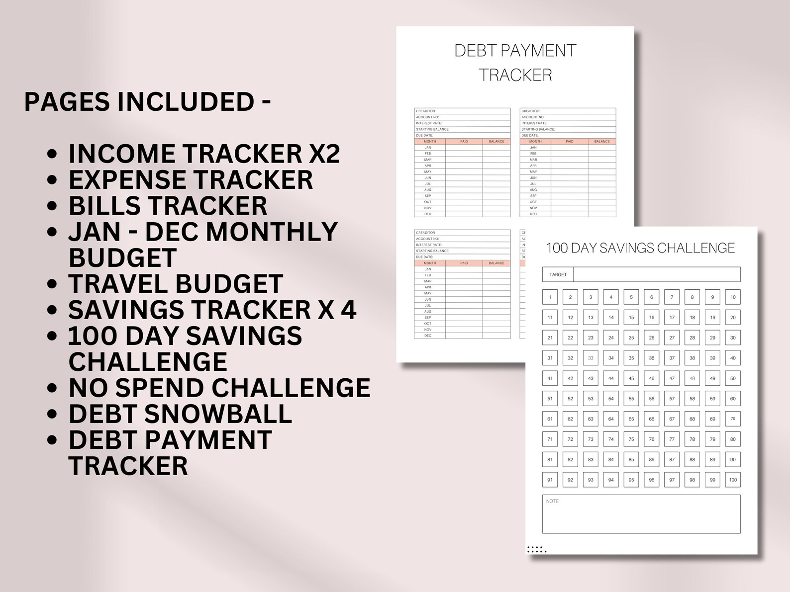 Finance Budget Savings Printable, Debt Tracker, Expenses Tracker ...