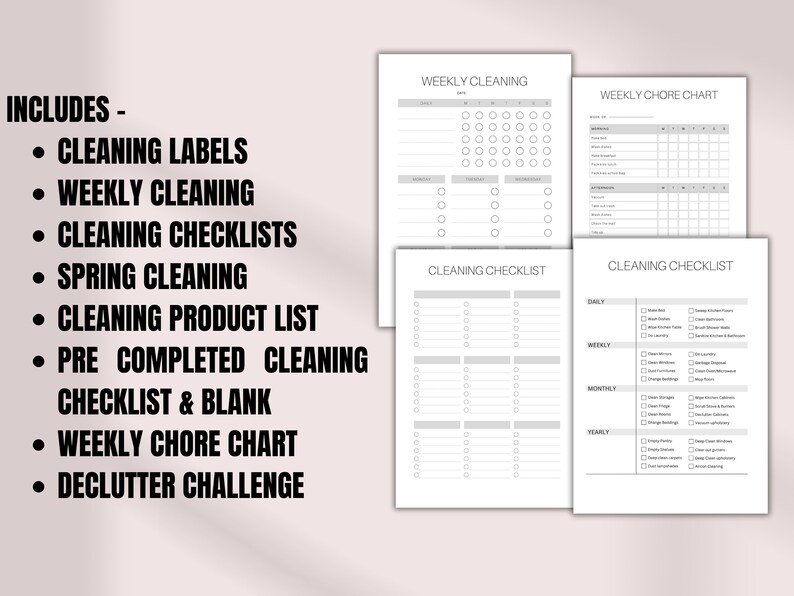 Printable Cleaning Checklists, Printable Chore Chart, Printable ...