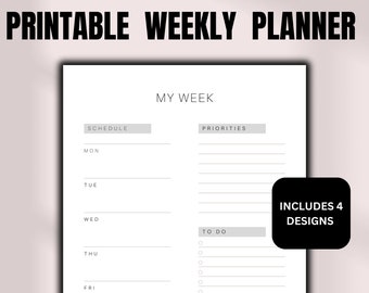 Weekly Planner, Minimal Planner, Downloadable Planner, Weekly to Do ...