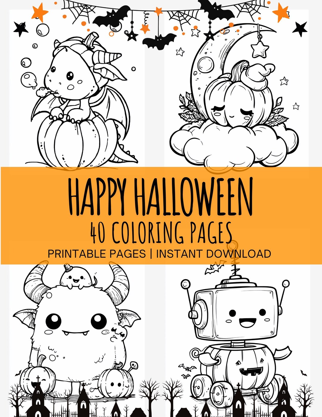 Halloween Coloring Pages for Kids, Cute Spooky Printable, Trick or ...