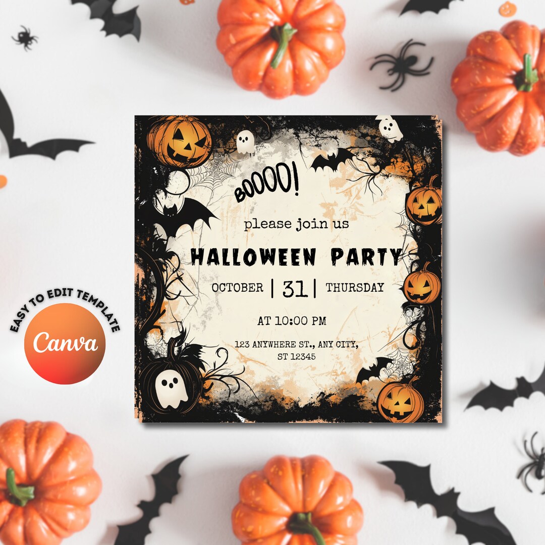 Customizable Halloween Party Invite Spooky Canva Template Printable ...