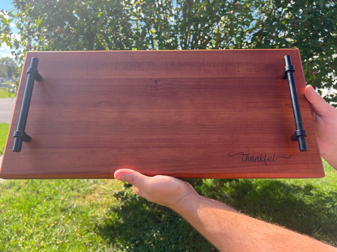 Custom Solid Cherry Charcuterie Board With Chamfered Edges and Black ...