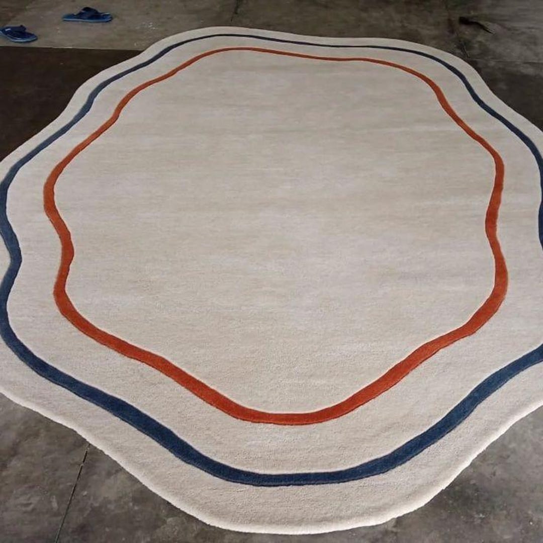 Handmade Tufted Wave Border Rug - Etsy