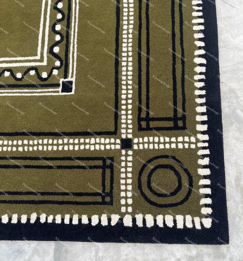 Modern Green & Black Wool Tufted Rug - Abstract Living Area Carpet - Etsy