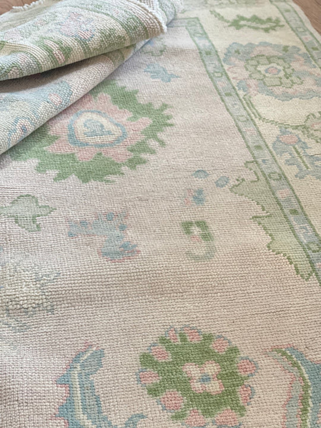 Beige, Light Green, Sky Blue, Pink, Awsome Hand Knot Turkish Rug Made ...