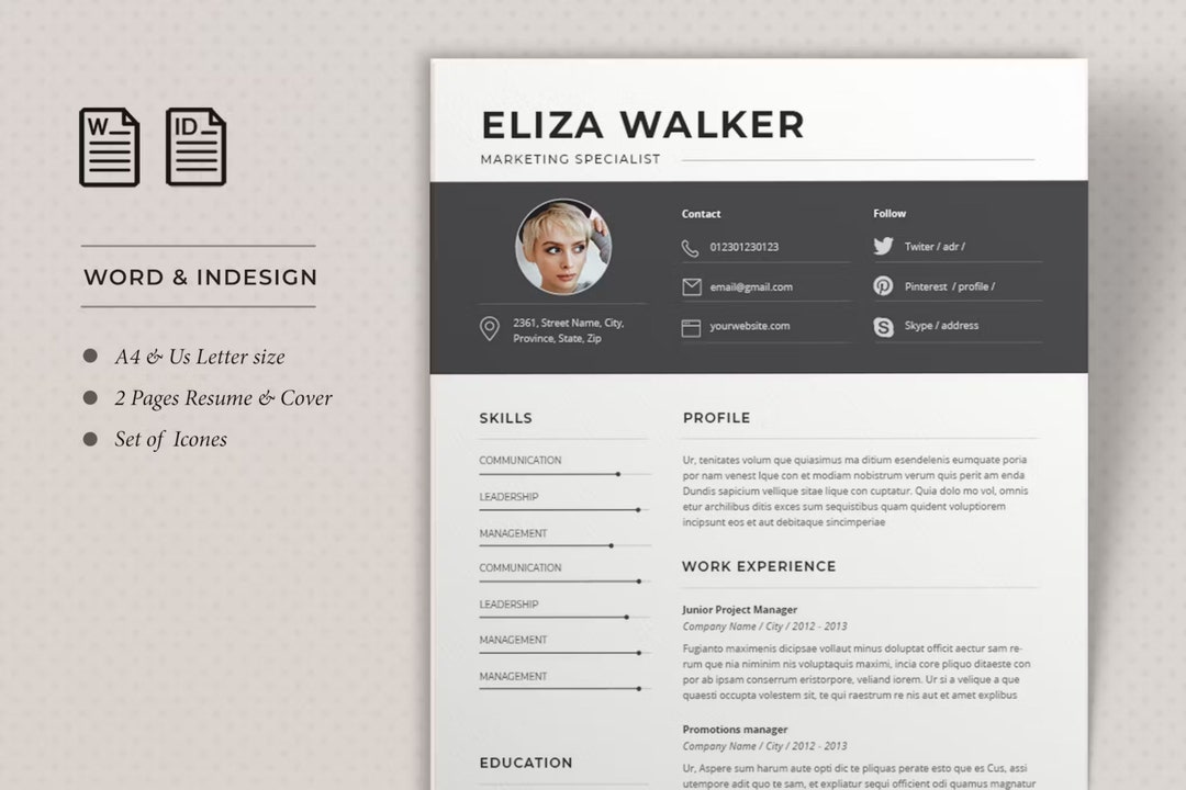 CV Resume Template Resume Eliza Applicable to Microsoft Word Cc ...