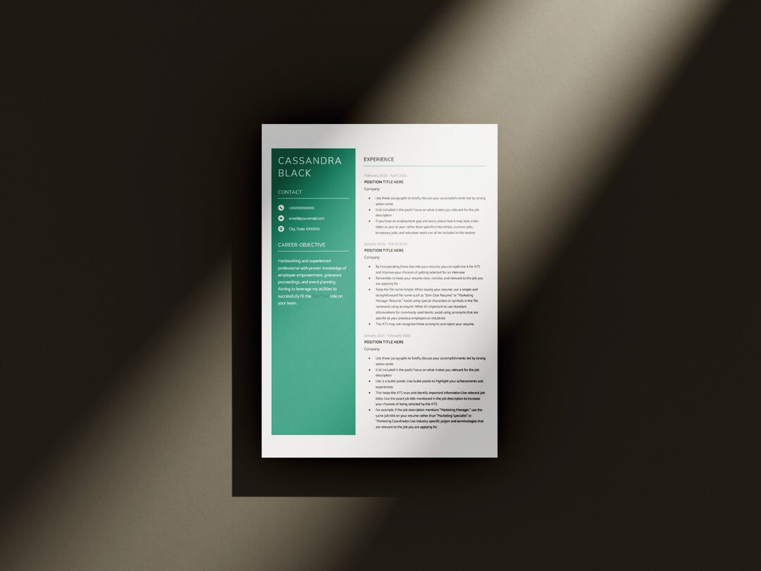 Modern Resume Template Word Ats, Azure Abstract Background ...