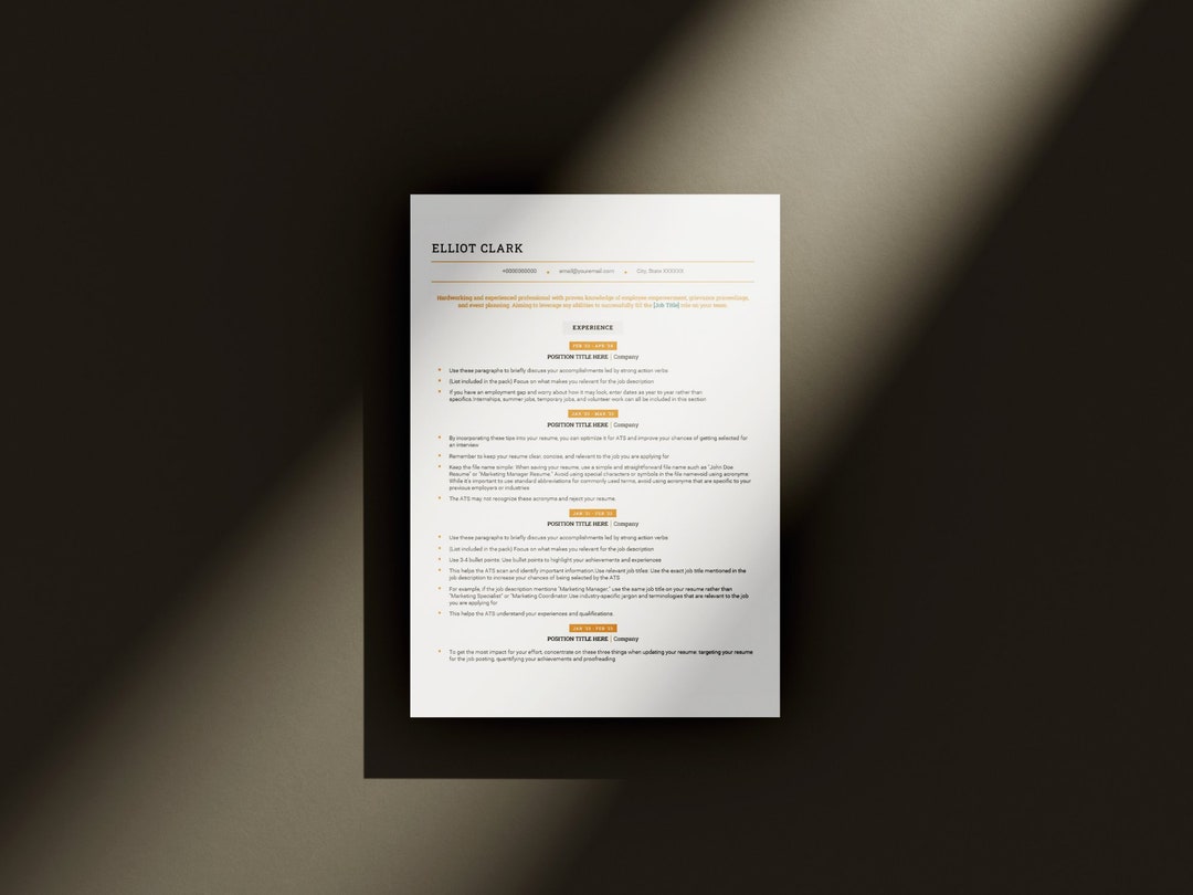 Modern Resume Template Word Ats, Big Bold Free Resume Template Psd, A4 ...
