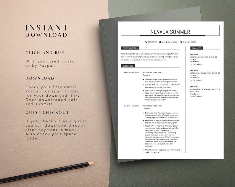 Modern Resume Template Word Ats Business Card Template Word - Etsy