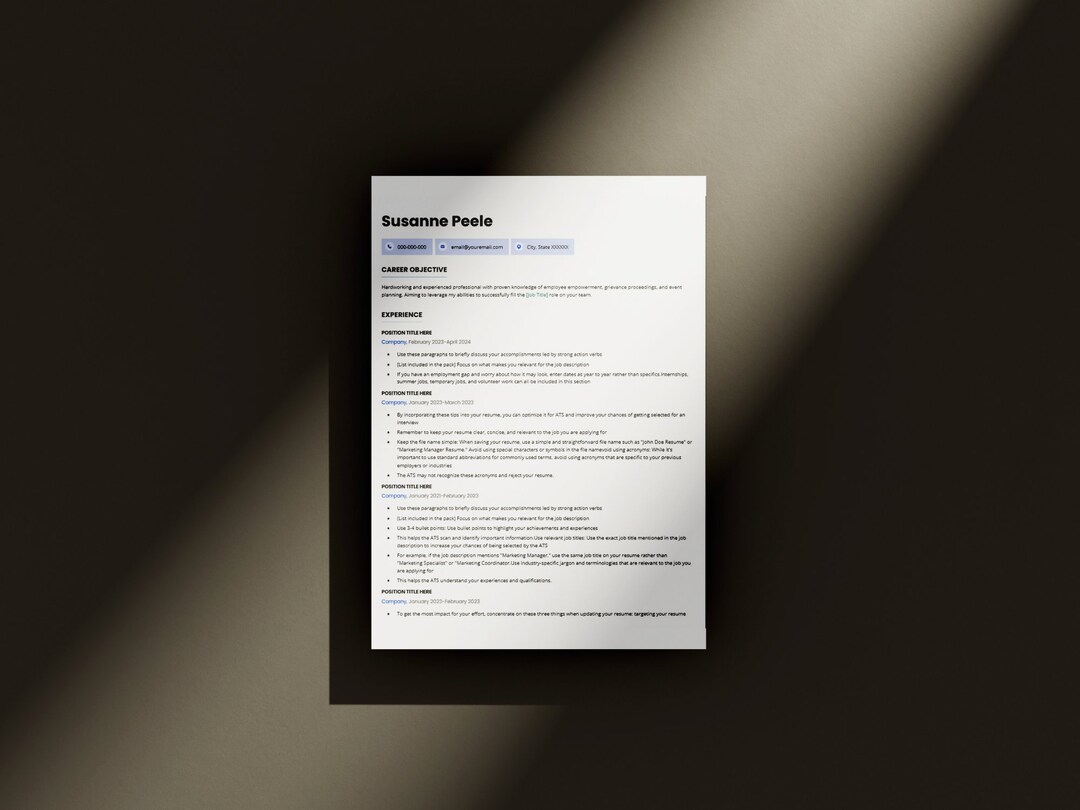Modern Resume Template Word Ats, Adult Teacher Resume Template ...