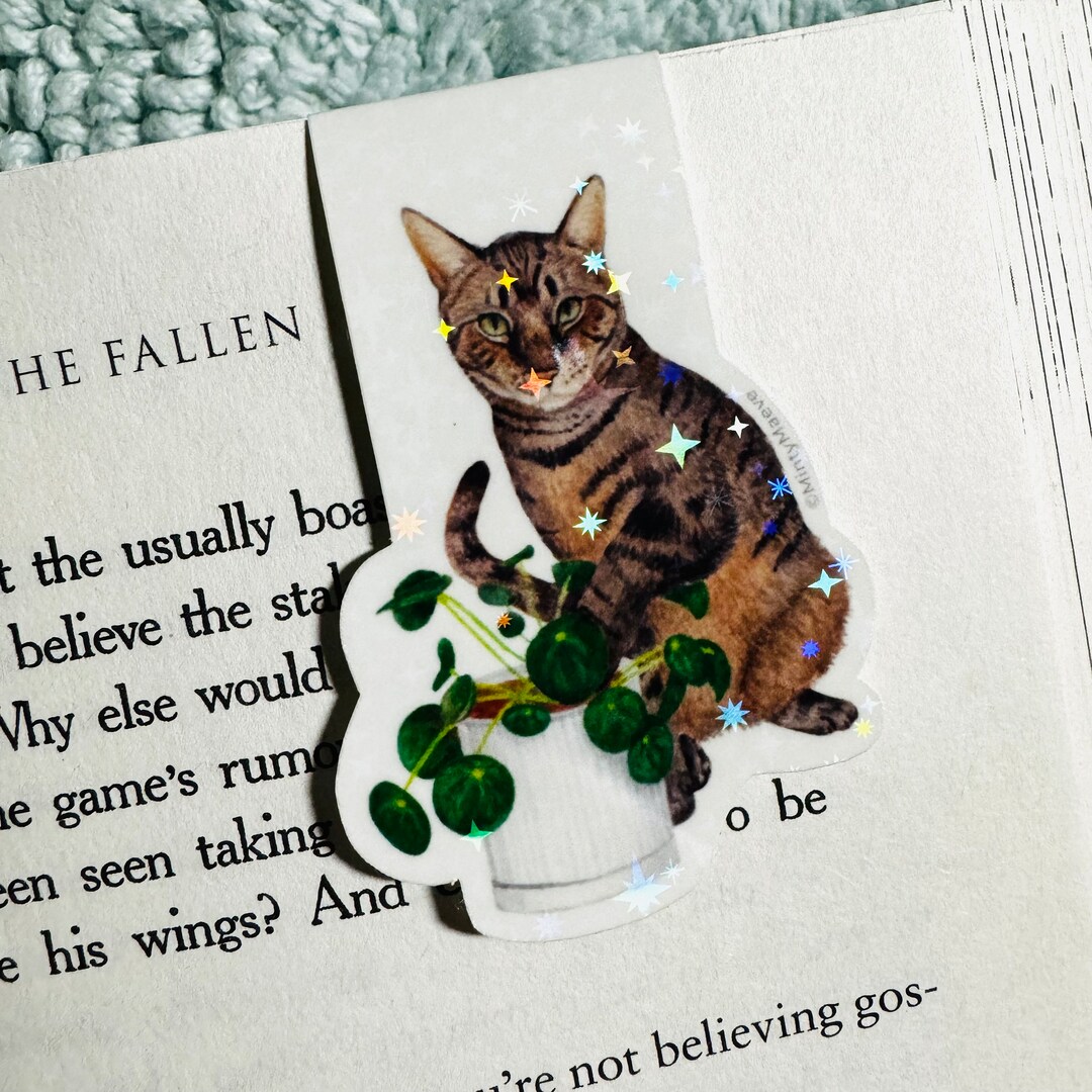 Brown Tabby With Pilea Plant Magnetic Bookmark | Bookish | Reading Gift ...