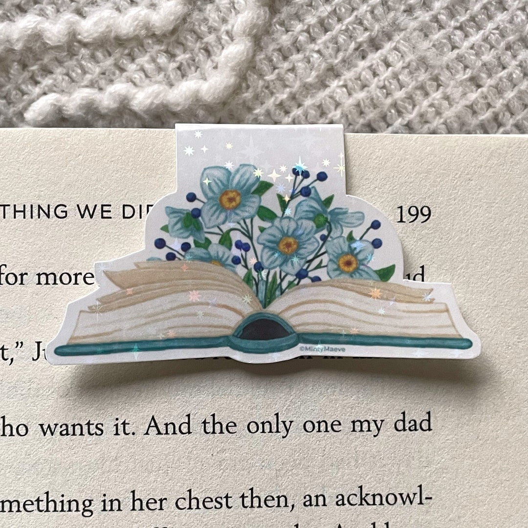 Floral Book Magnetic Bookmark Blue Open Book Bookmark Magnet Bookmark ...