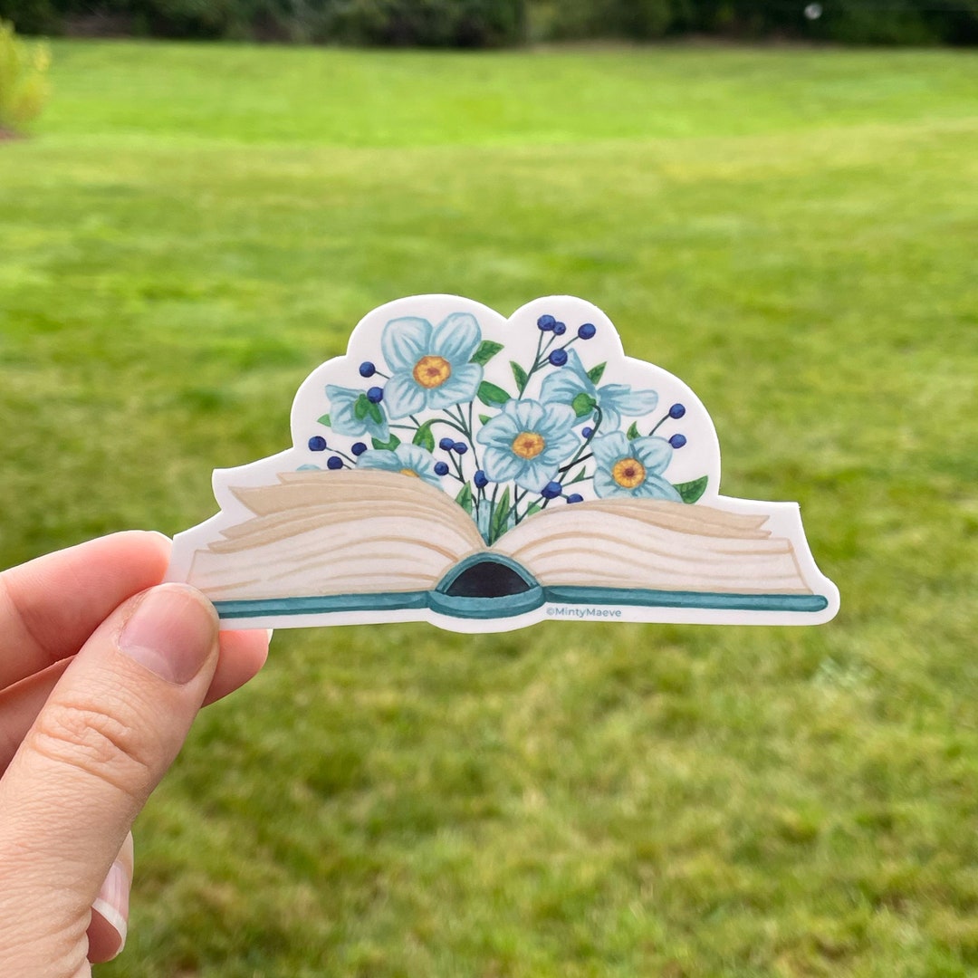 Floral Book Sticker | Blue Open Book Sticker | Reading Sticker | Book ...