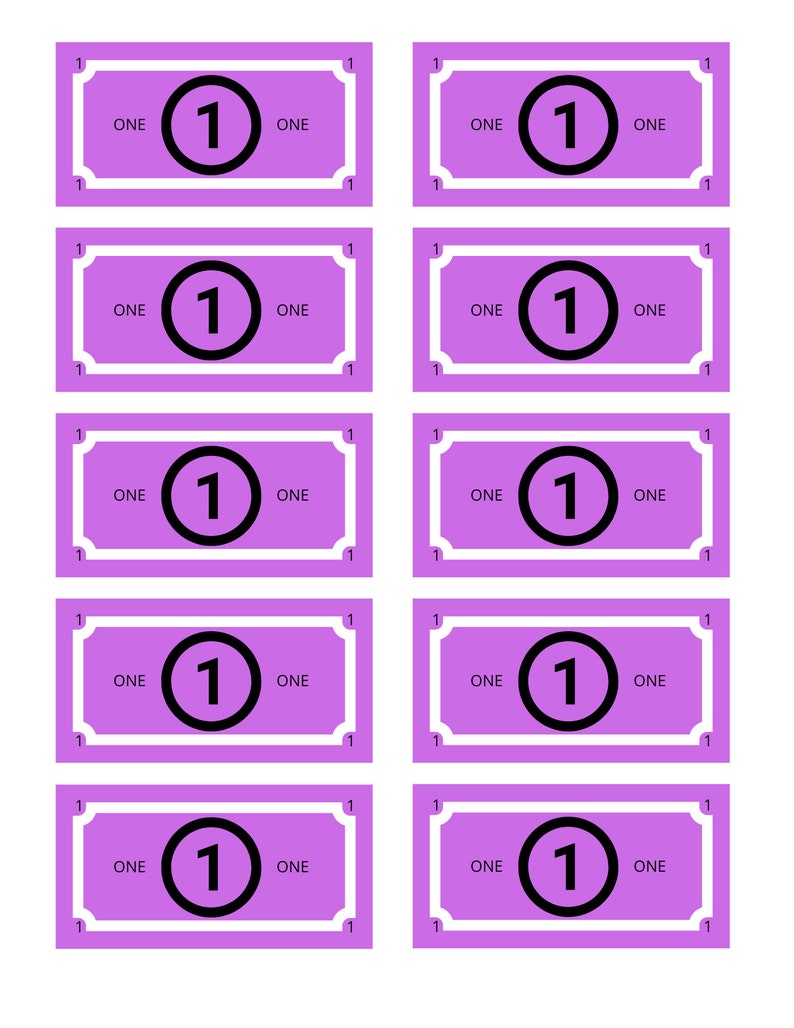 Printable 1 Dollar Play Money – Instant Download - Etsy