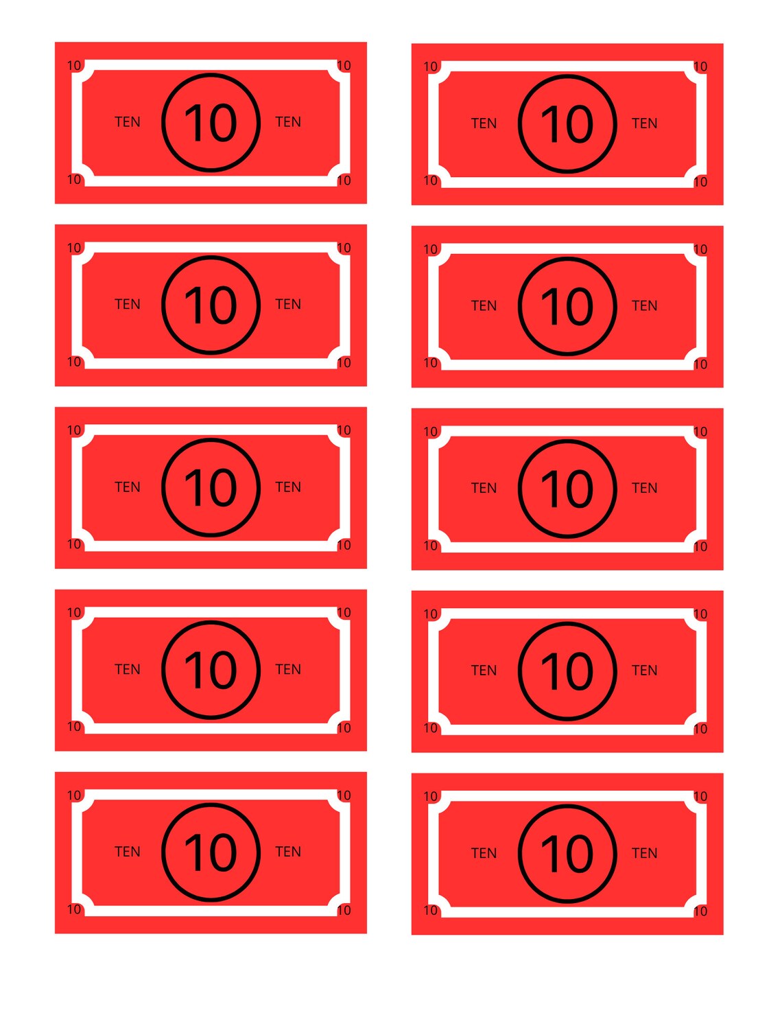 Printable 10 Dollar Play Money - Etsy