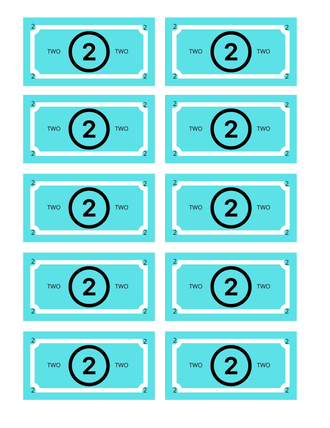 Printable 2 Dollar Play Money - Etsy
