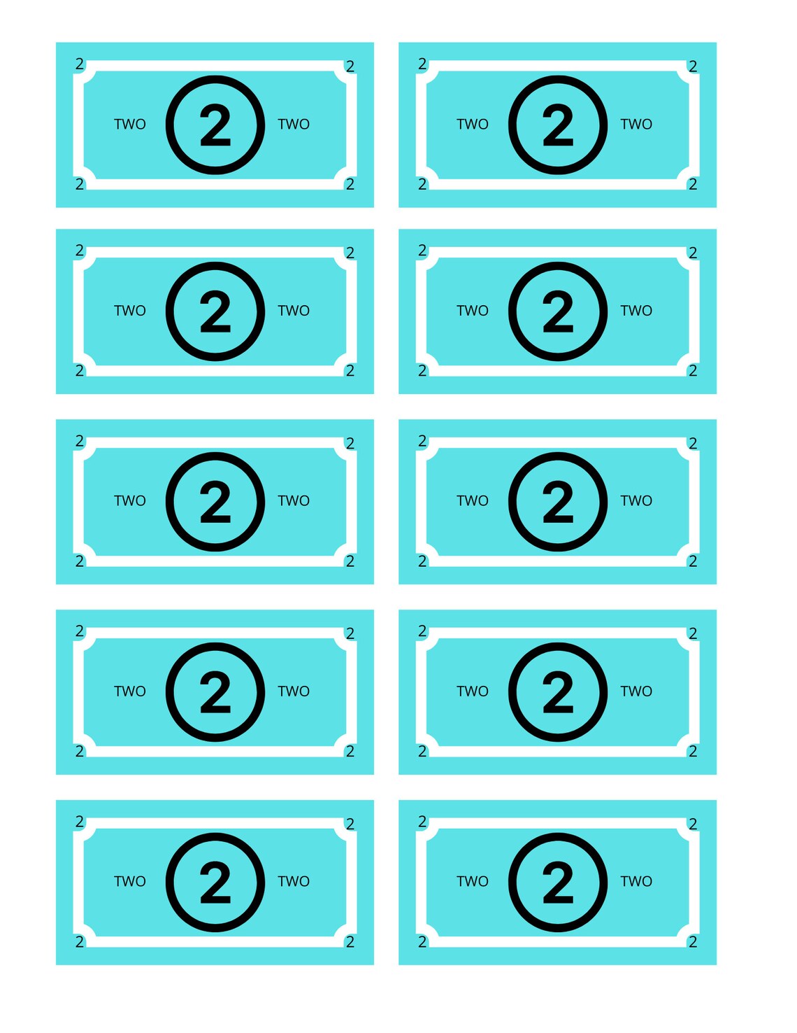 Printable 2 Dollar Play Money - Etsy