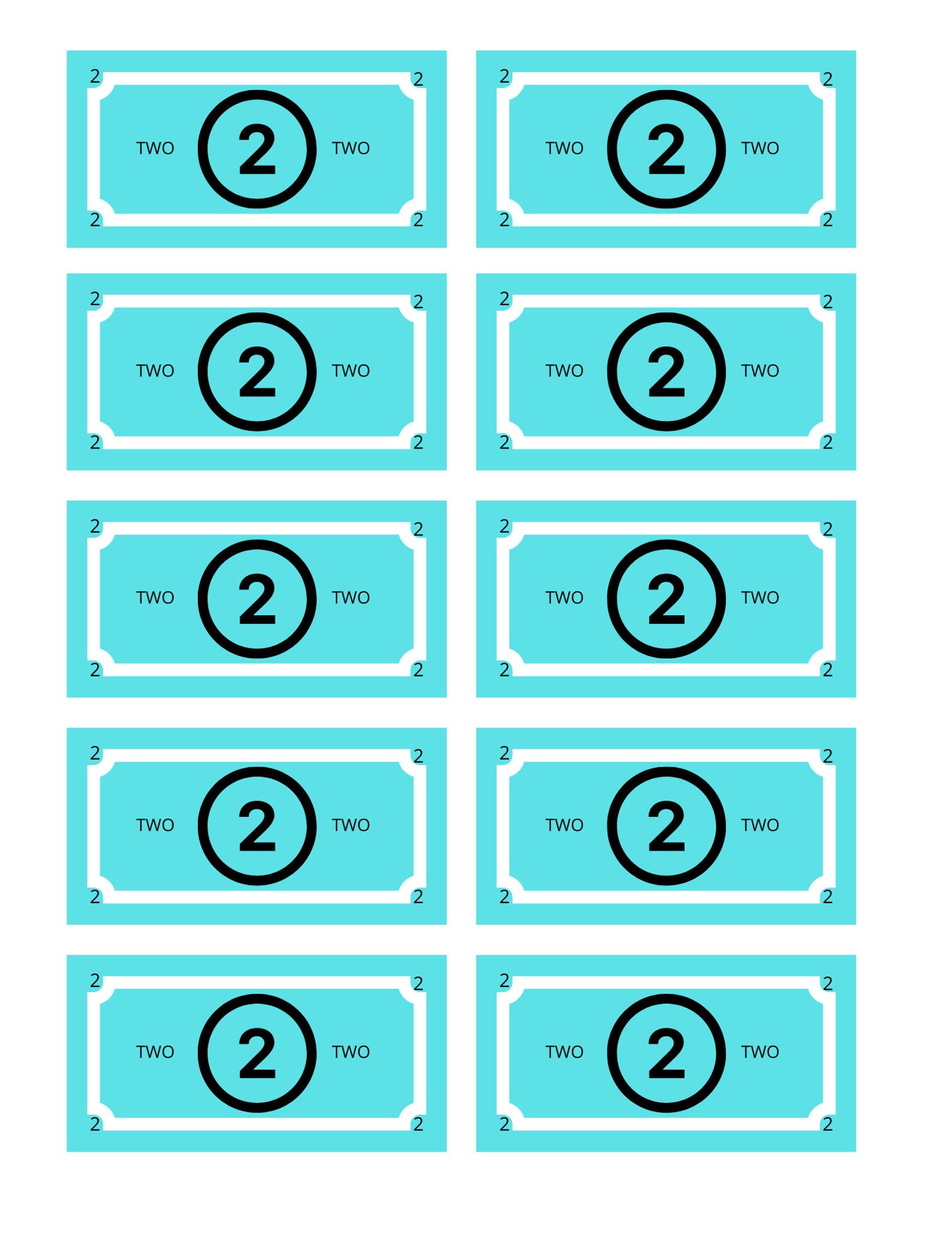 Printable 2 Dollar Play Money - Etsy