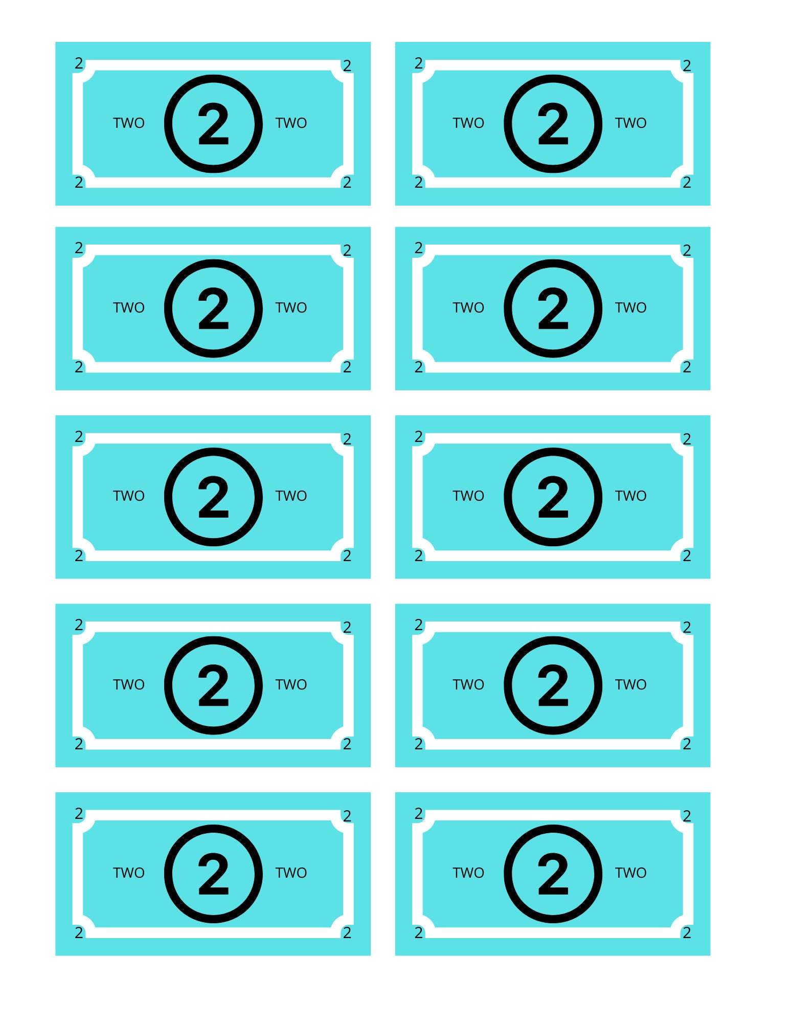 Printable 2 Dollar Play Money - Etsy
