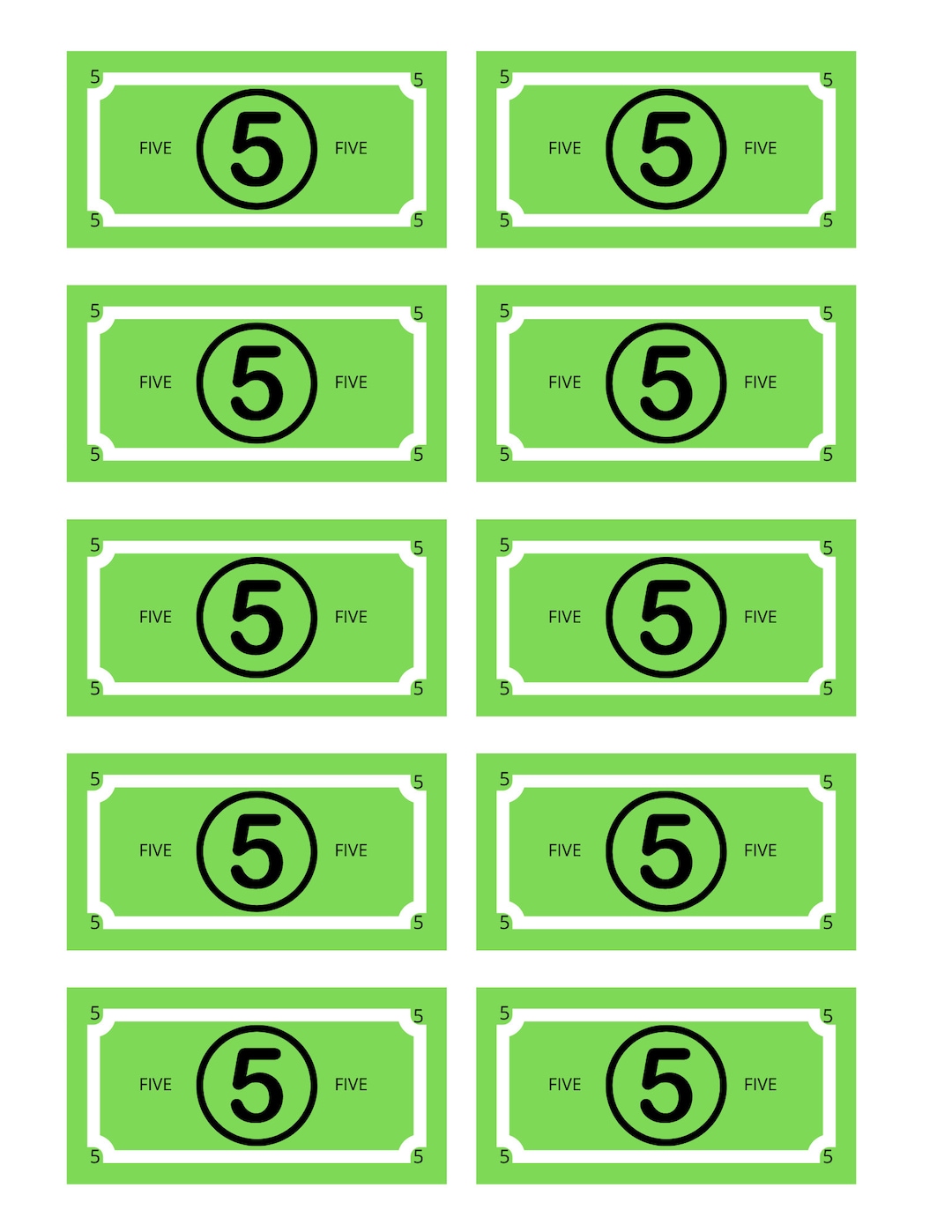 Printable 5 Dollar Play Money - Etsy
