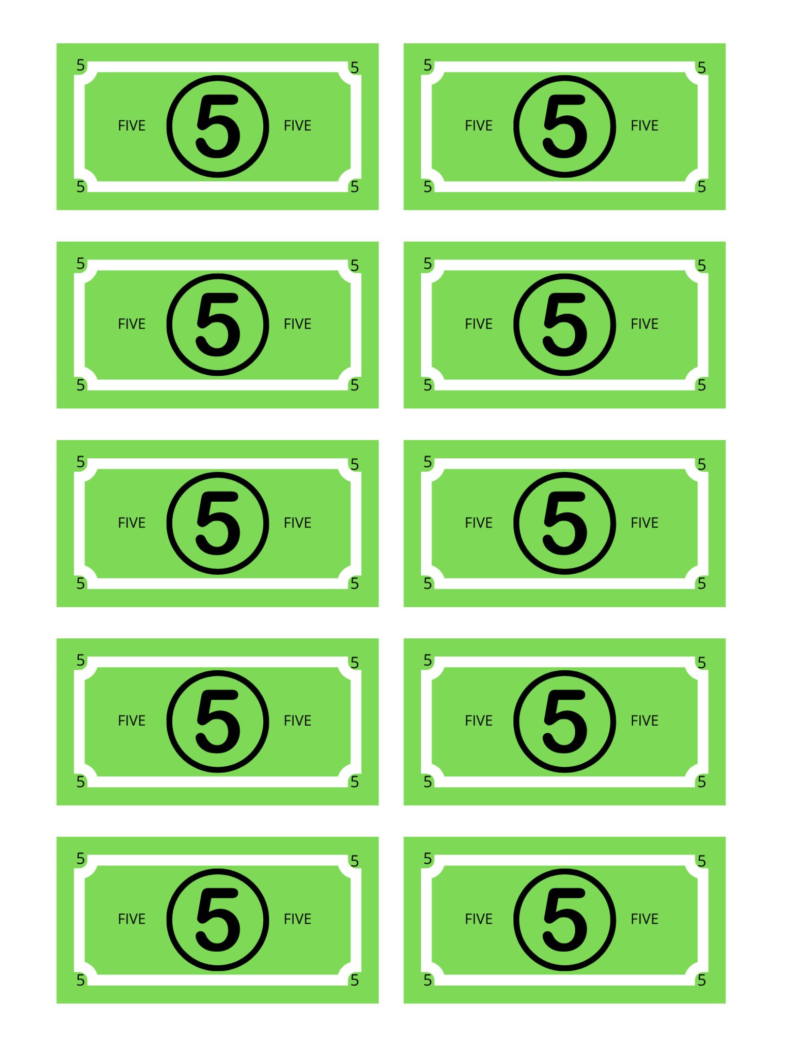Printable 5 Dollar Play Money - Etsy