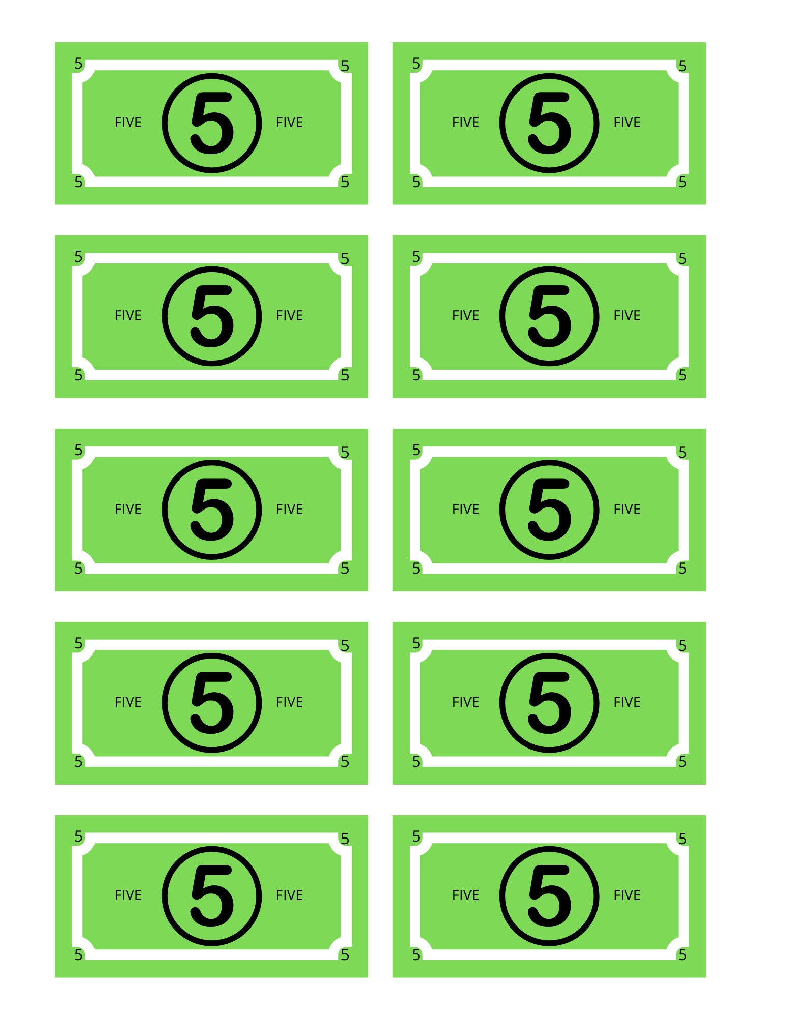Printable 5 Dollar Play Money - Etsy