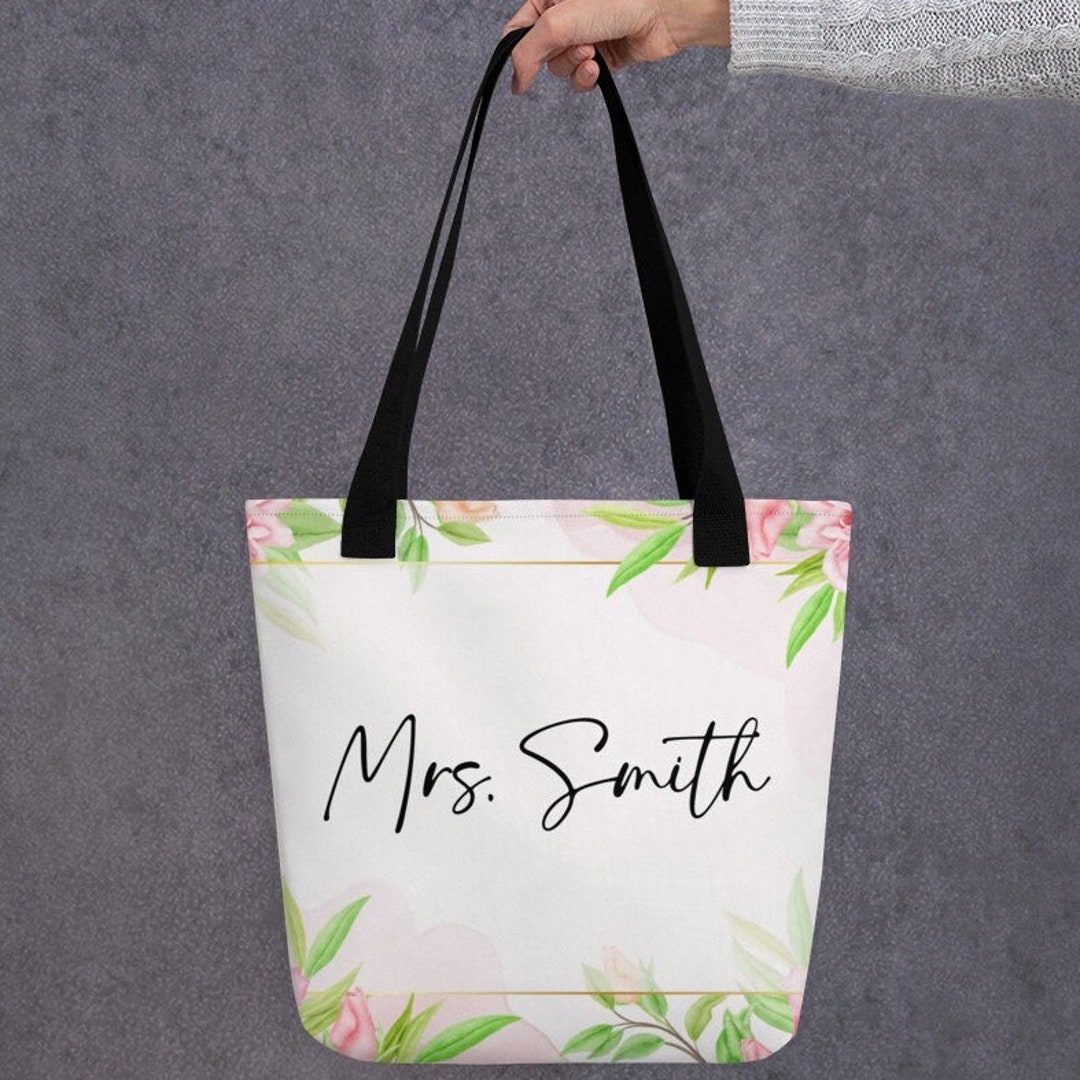 Personalized Bride Tote Bag, Custom Bridal Totebag, Floral Wedding ...